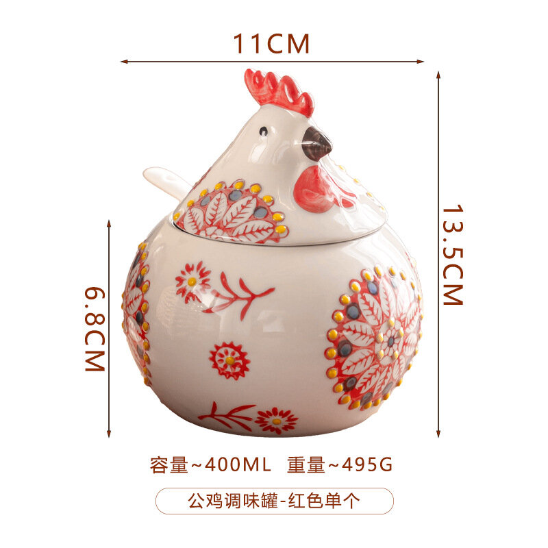 Милый простой керамический банка для приправ с курицей, креативная домашняя керамика с крышкой и ложкой, подглазурная ручная роспись, влагонепроницаемая банка для приправ