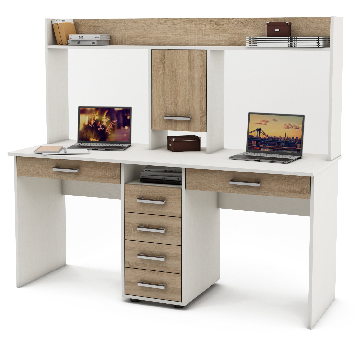 Стол письменный, стол компьютерный Остин (Ливерпуль) 16Я белое дерево/дуб сонома
