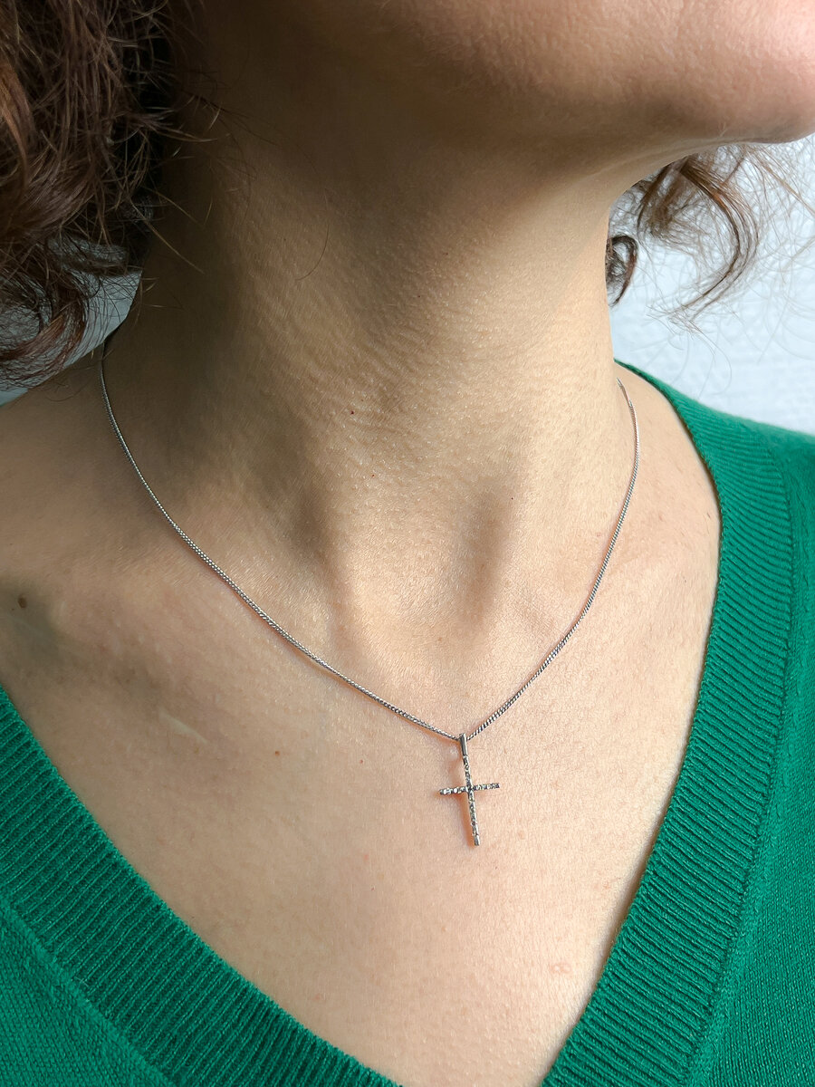 Крестик, серебро, 925 проба, бриллиант