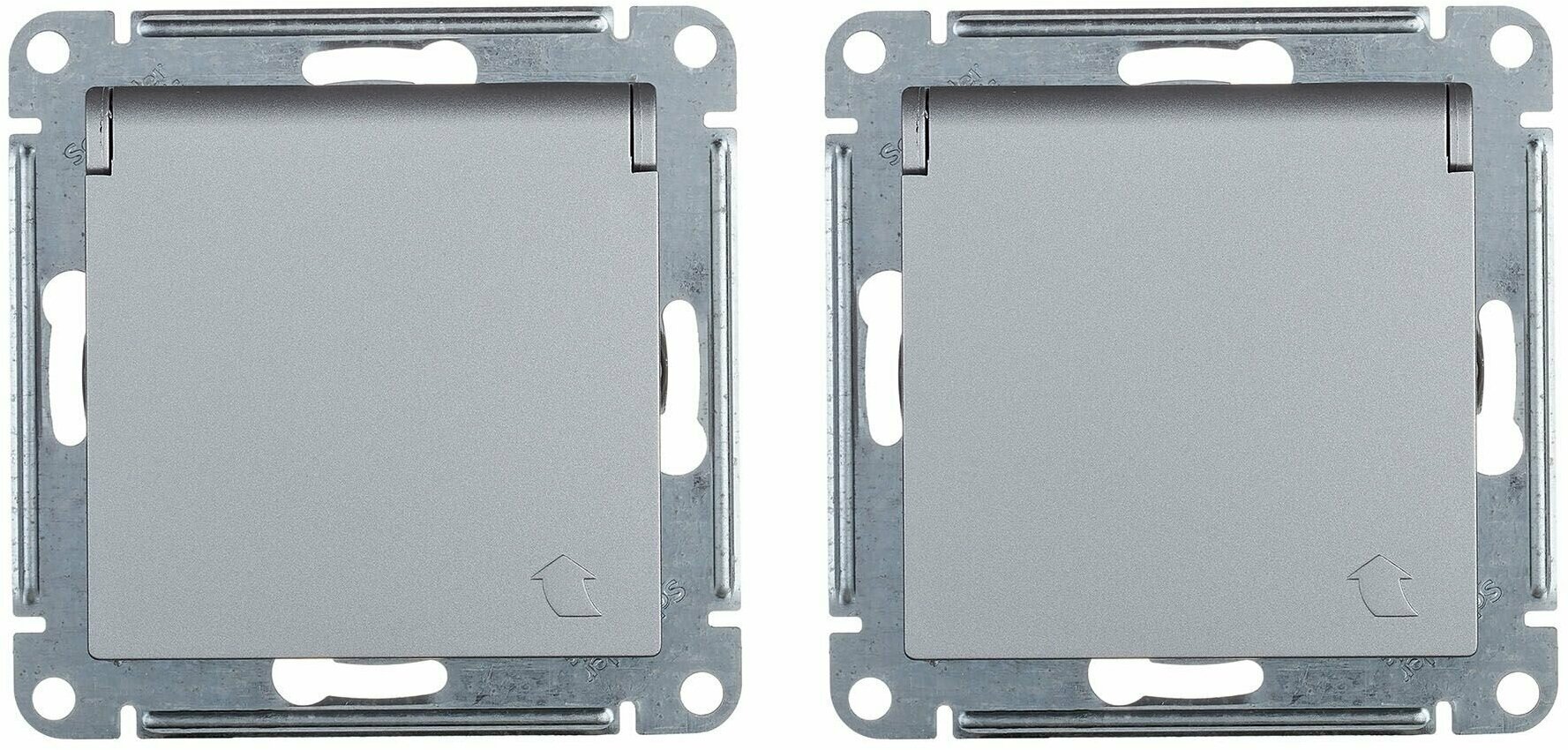 Розетка Schneider Electric Atlas Design ATN000346 скрытая установка алюминий с заземлением со шторками с крышкой (2 шт.)