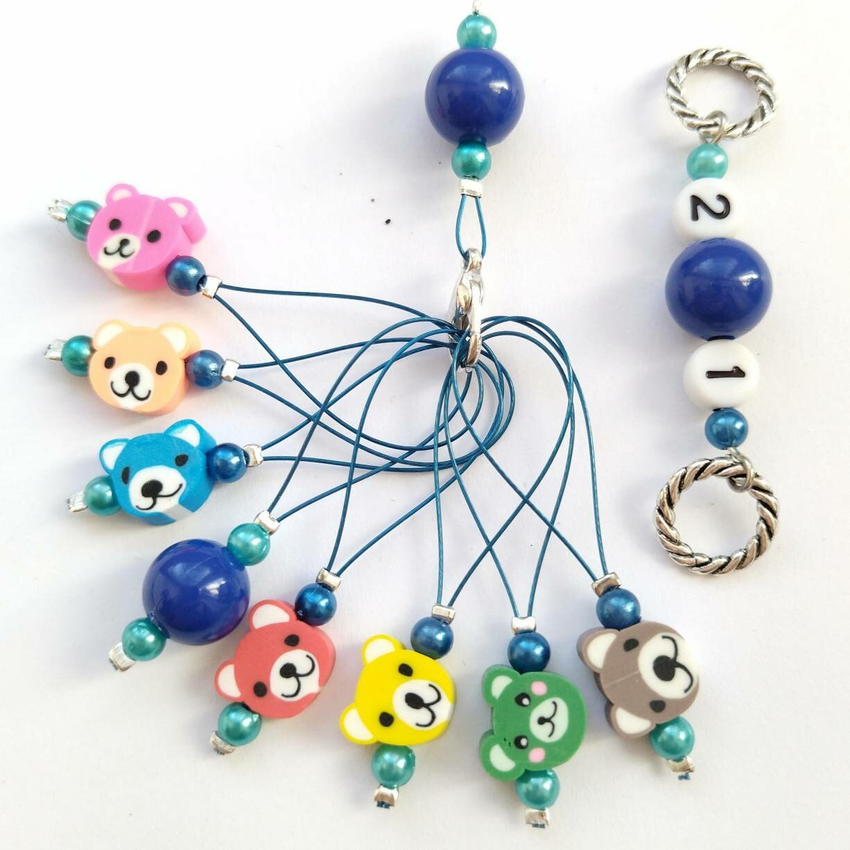 Маркеры для вязания на тросике, в комплекте 8 шт плюс маркер четных и нечетных рядов