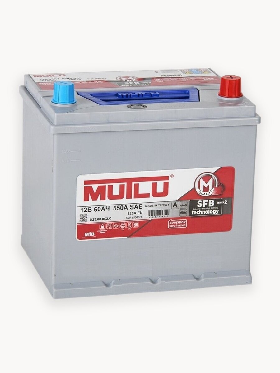 Аккумулятор автомобильный Mutlu Asia 60 А/ч 520 А обр. пол. 55D23FL Азия авто (232x173x225) D23.60.052. C с бортиком