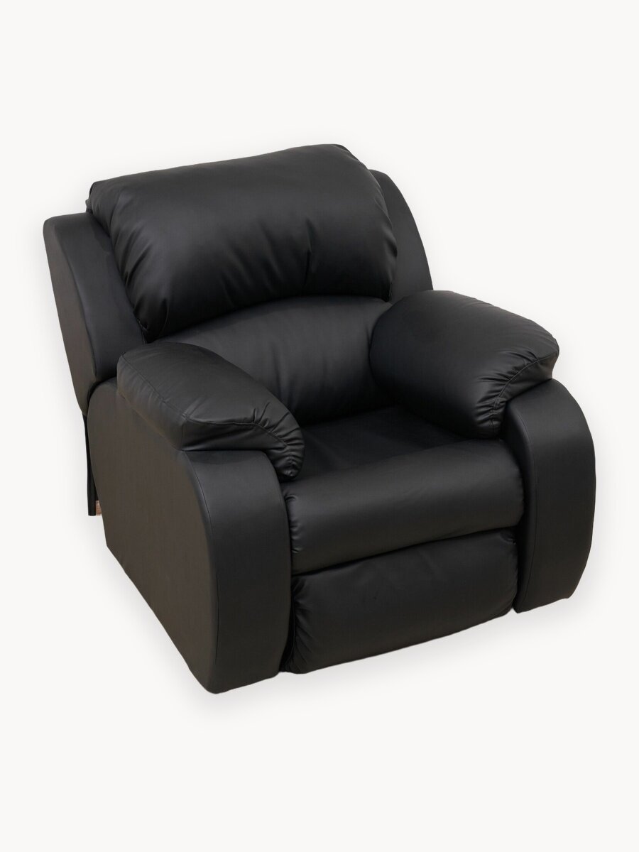 Кресло без механизма, черное матовое экокожа с мягкими подлокотниками