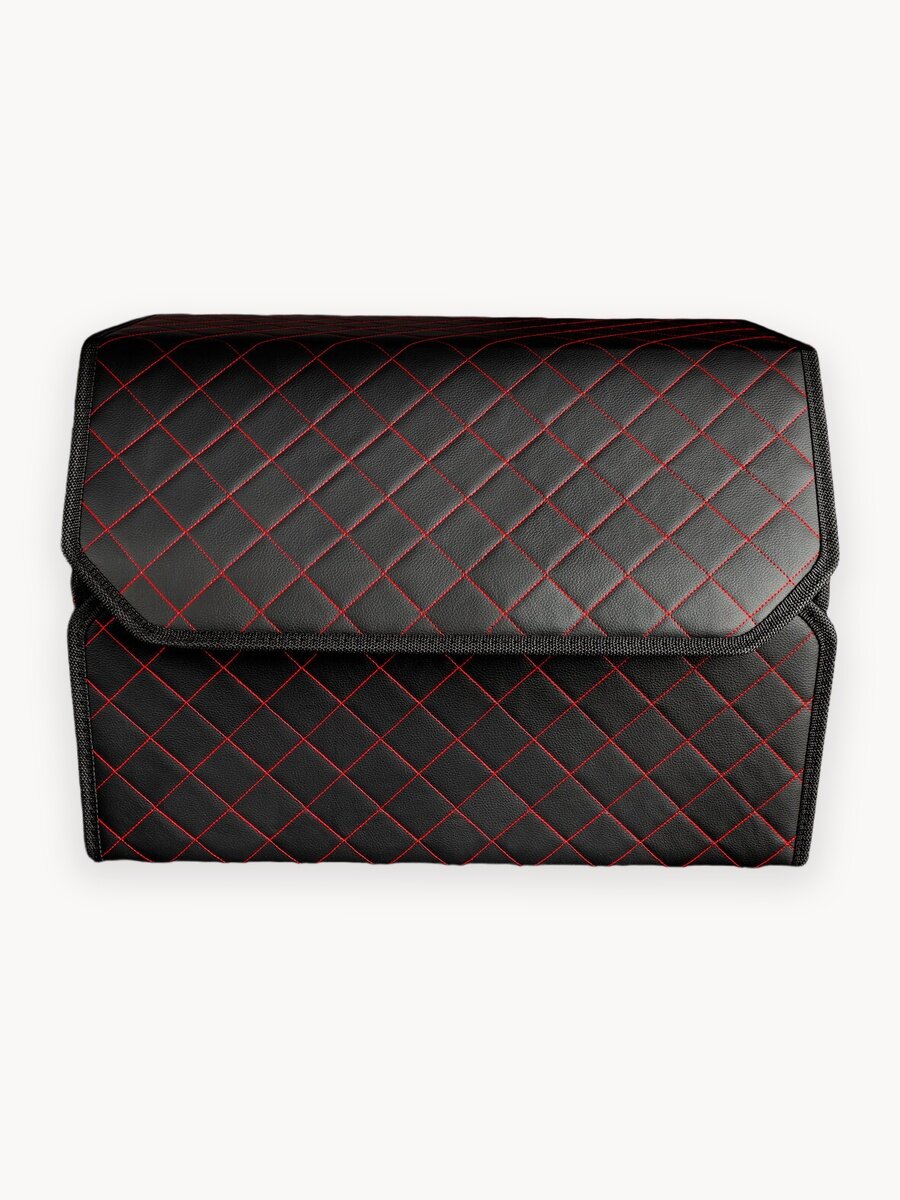 Органайзер в багажник автомобиля/ Бокс для машины/Аксессуары для авто. Чёрный/красная строчка