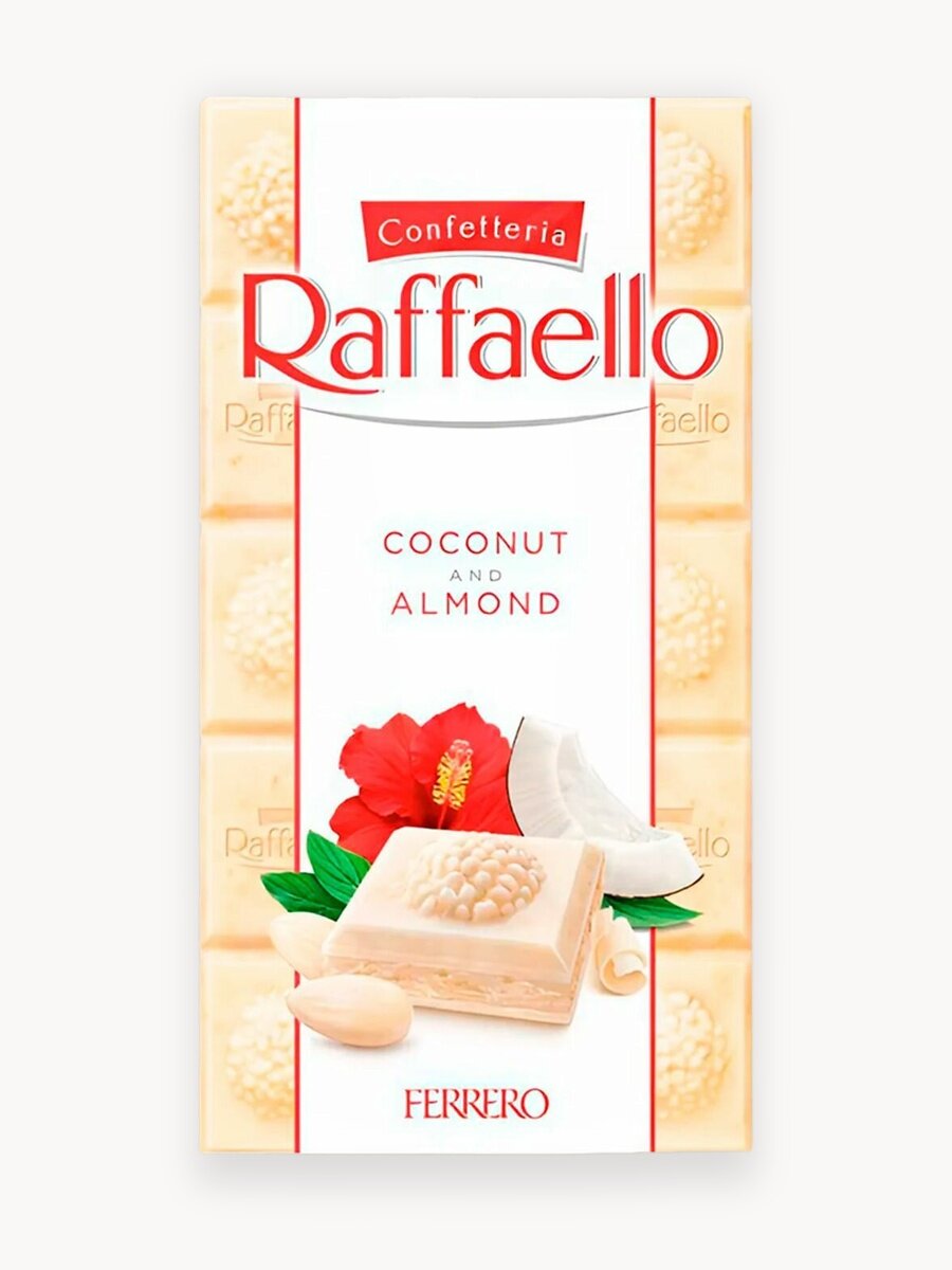 Белый шоколад Ferrero Raffaello, с кокосом и миндалем, 90 гр