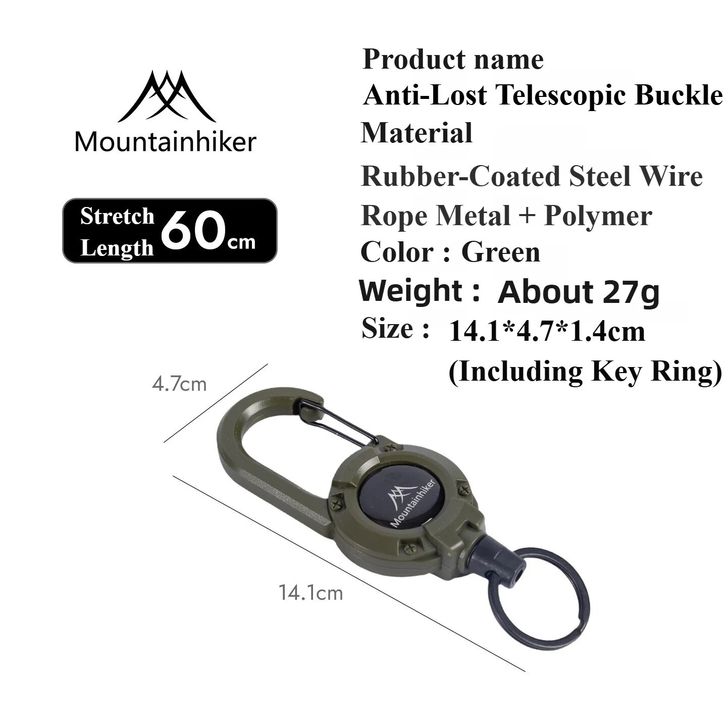 Mountainhiker телескопическая пряжка с защитой от потери 60 см чёрная Green 4PCS
