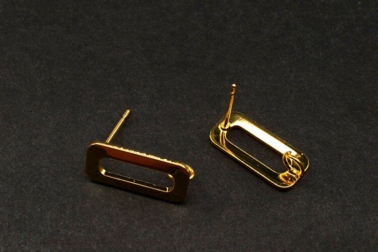 Гвоздики основы для серег 16х7х13мм, отверстие 2,5мм, штифт 0,8мм, цвет золото, латунь, 18К позолота, 21-309, 1 пара