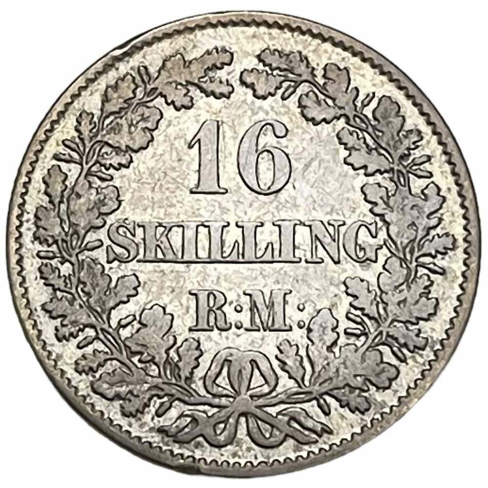 Дания 16 скиллинг-ригсмёнтов 1856 г.