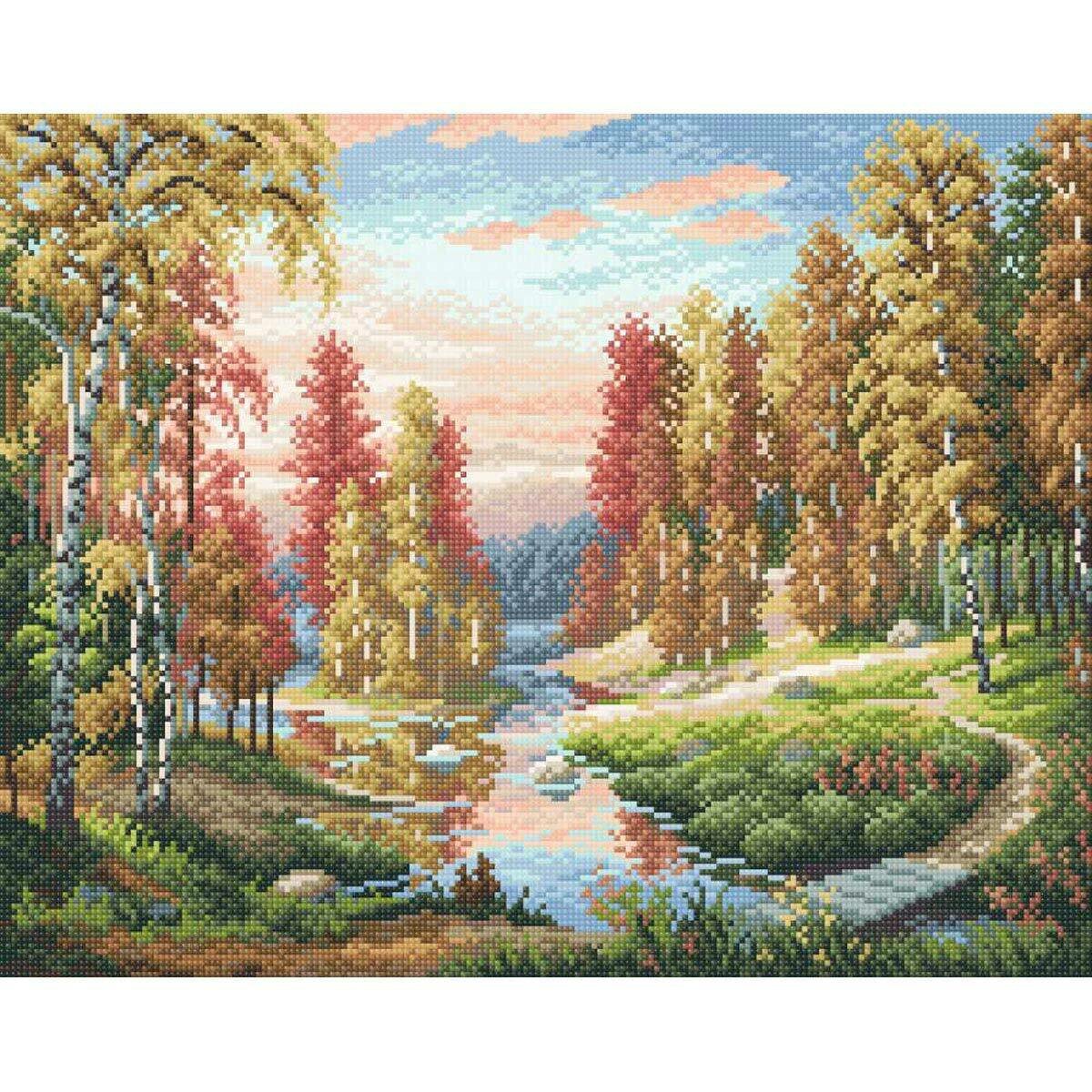 Картина стразами, алмазная мозаика Осенний закат, 48х38 см, МС-064 , М. П. Студия