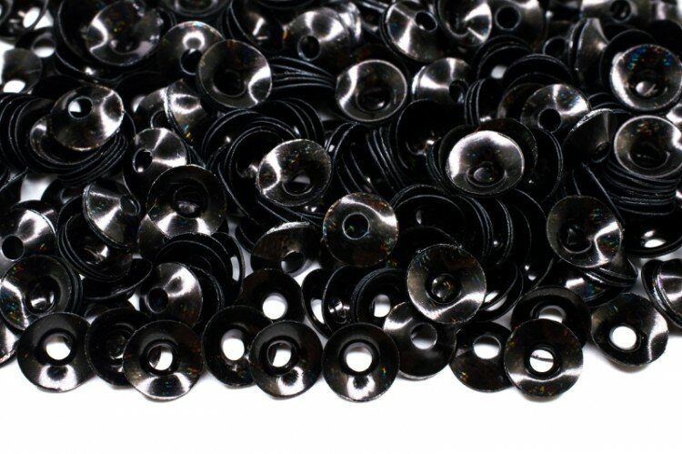 Пайетки объёмные 6мм, цвет 50113 черный/голографик, пластик, 1022-158, 10 грамм