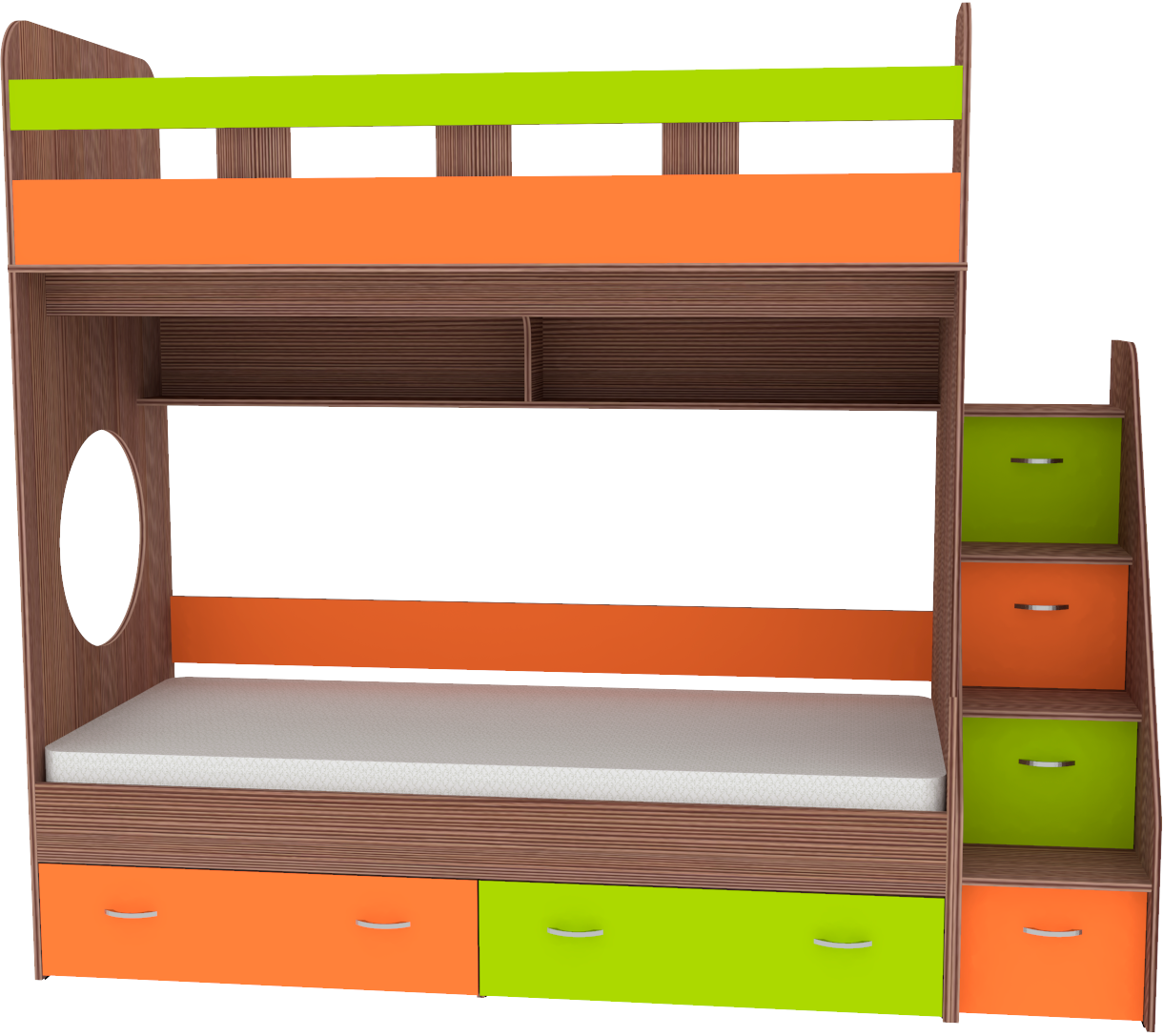 Двухъярусная кровать Юниор 1 90x200 Бодего Темный Лайм/Оранжевый