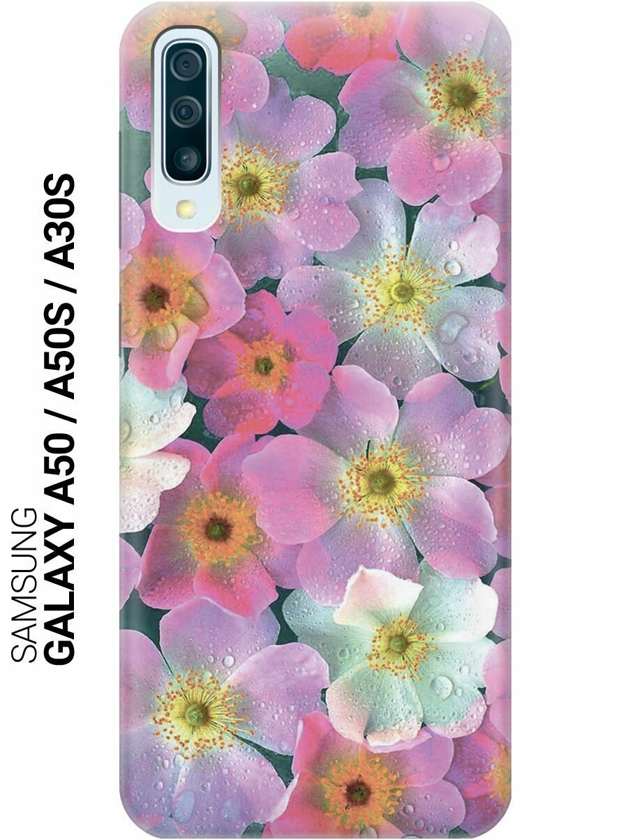 Силиконовый чехол на Samsung Galaxy A50, A50s, A30s, Самсунг А50, А30с, А50с с принтом "Розовые фиалки"