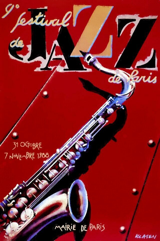 Плакат, постер Peter Klasen-"Jazz de Paris"/Петер Класен-"Джаз в Париже" на холсте, размер 60х84см