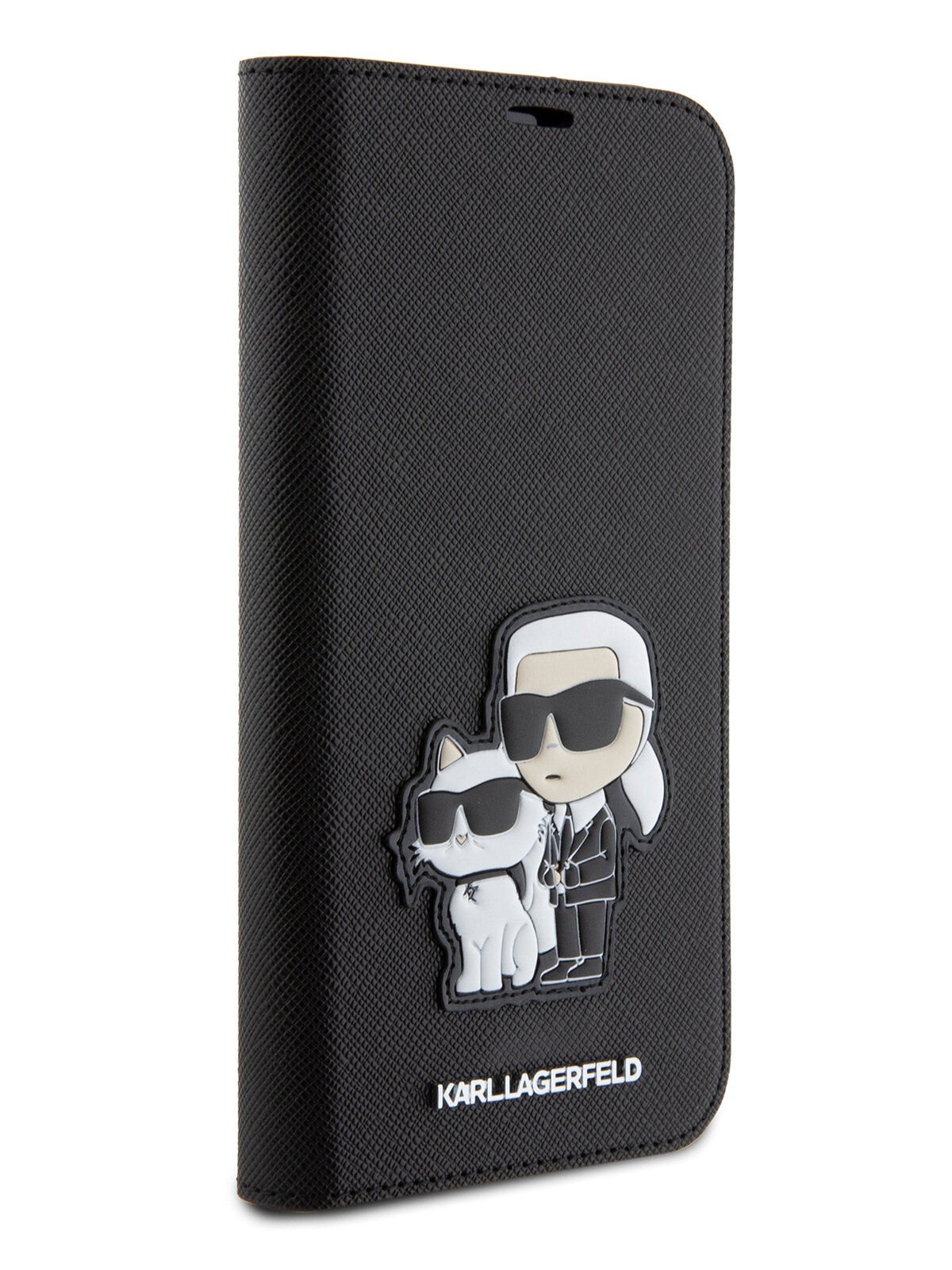 Lagerfeld для iPhone 15 Pro Max чехол PU Saffiano NFT Karl & Choupette Booktype Black