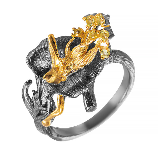 Кольцо, серебро, 925 проба, перидот