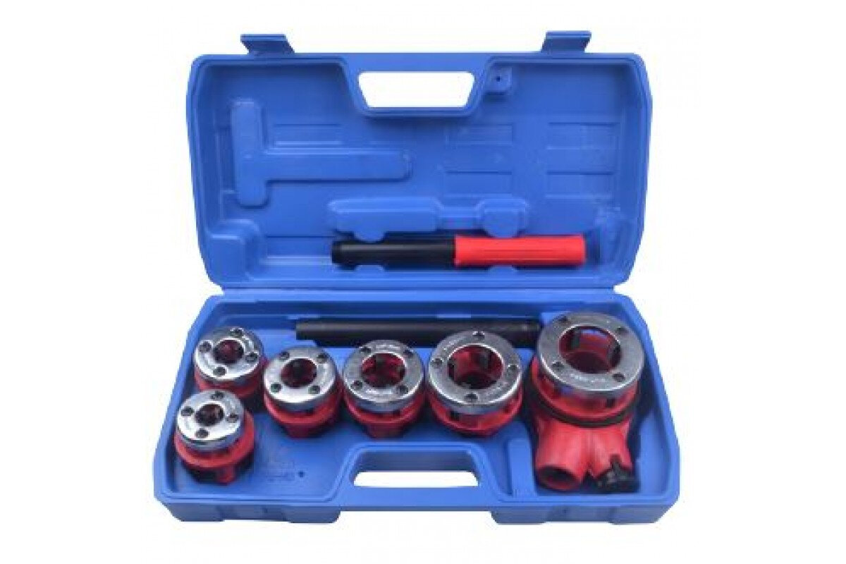 Клупп трубный для нарезки резьбы ROCKFORCE RF-323116 со сменными плашками 1/4", 3/8", 1/2", 3/4",1", 1 1/4", 9 предметов, кейс
