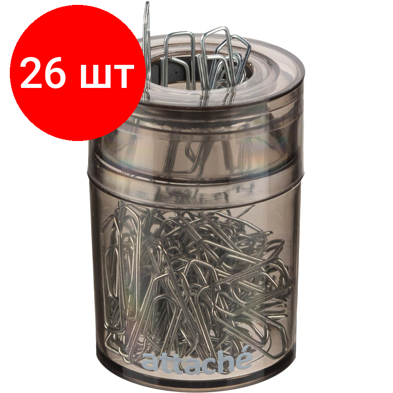 Комплект 26 штук, Скрепочница магнитная Attache, цвет графит