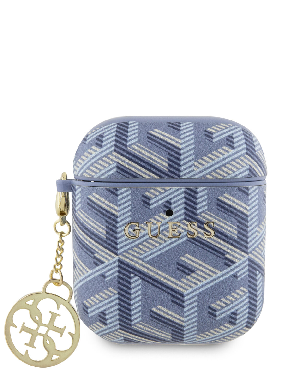 Guess для Airpods 1/2 чехол PU leather G CUBE with metal logo and Charm Blue