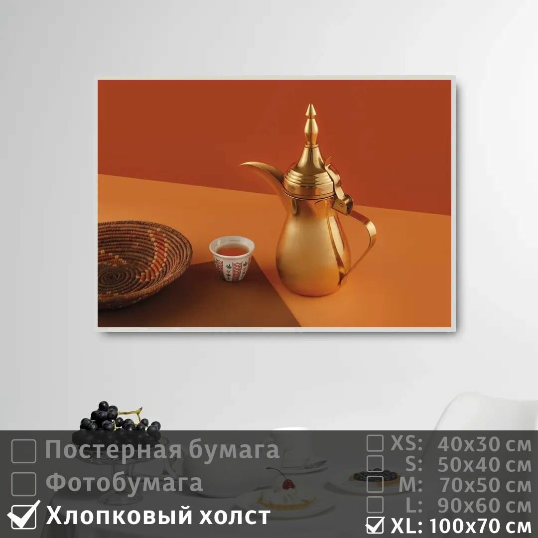 Постер на холсте Напиток В Чашке И Чайник В Восточном Стиле 100х70 см ПолиЦентр