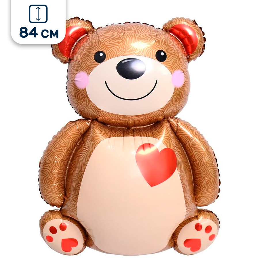 Воздушный шар фольгированный Falali фигурный, на 14 февраля, Мишка с сердцем, 84 см