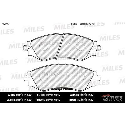 Колодки тормозные CHEVROLET LANOS/LACETTI/REZZO/DAEWOO NEXIA/NUBIRA/LEGANZA пер. MILES E100014