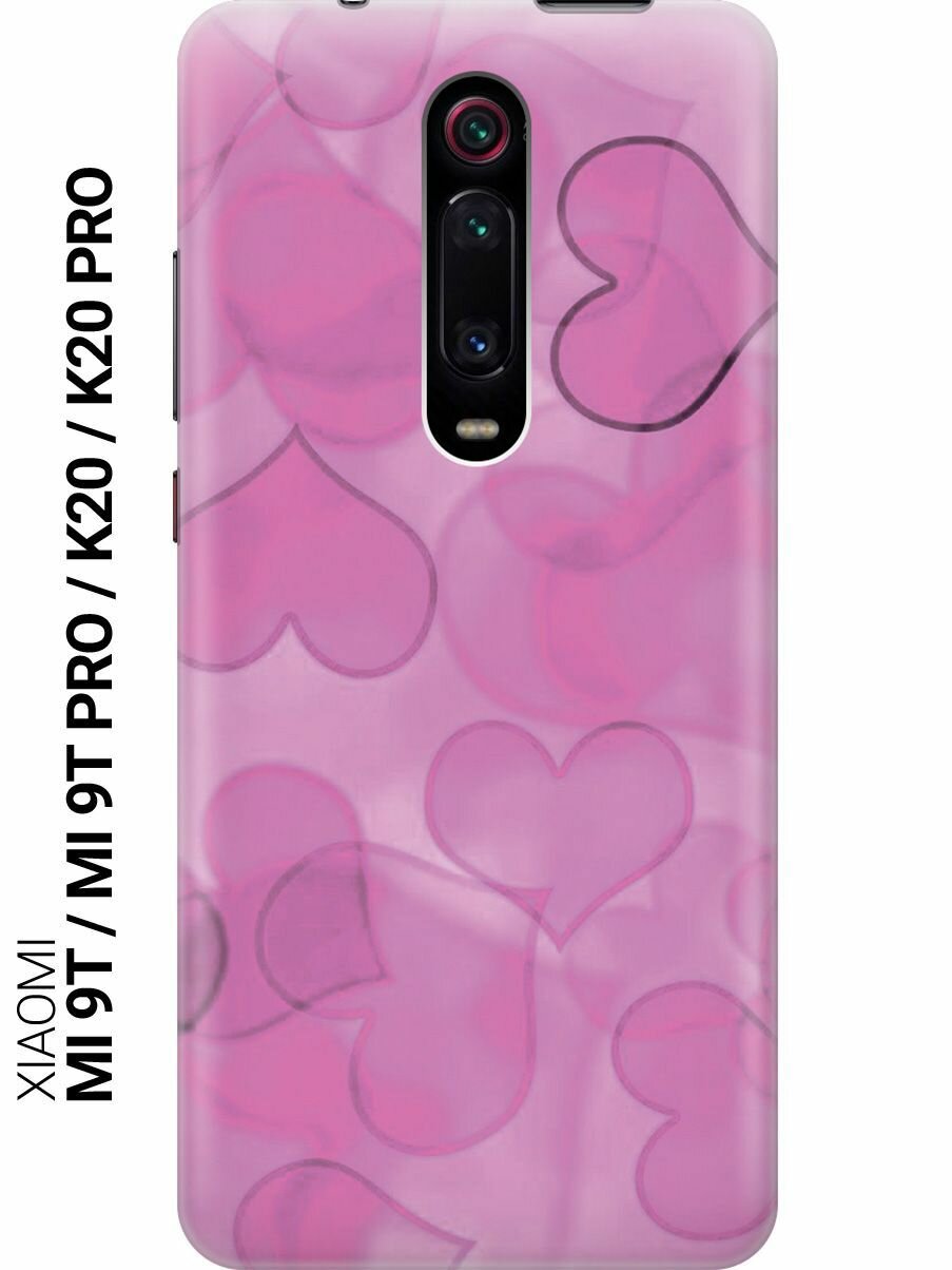 Силиконовый чехол на Xiaomi Mi 9T, Mi 9T Pro, K20, K20 Pro, Сяоми Ми 9Т, Ми 9Т Про с принтом "Розовые сердечки"