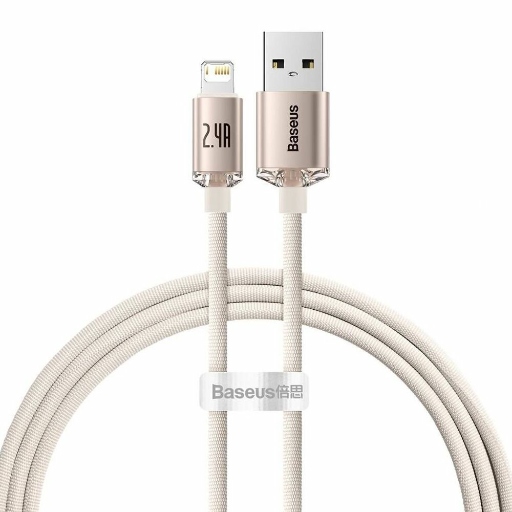 Кабель для айфона Baseus Crystal Shine USB - Lightning 2.4A 1.2 метра (CAJY001104), розовый