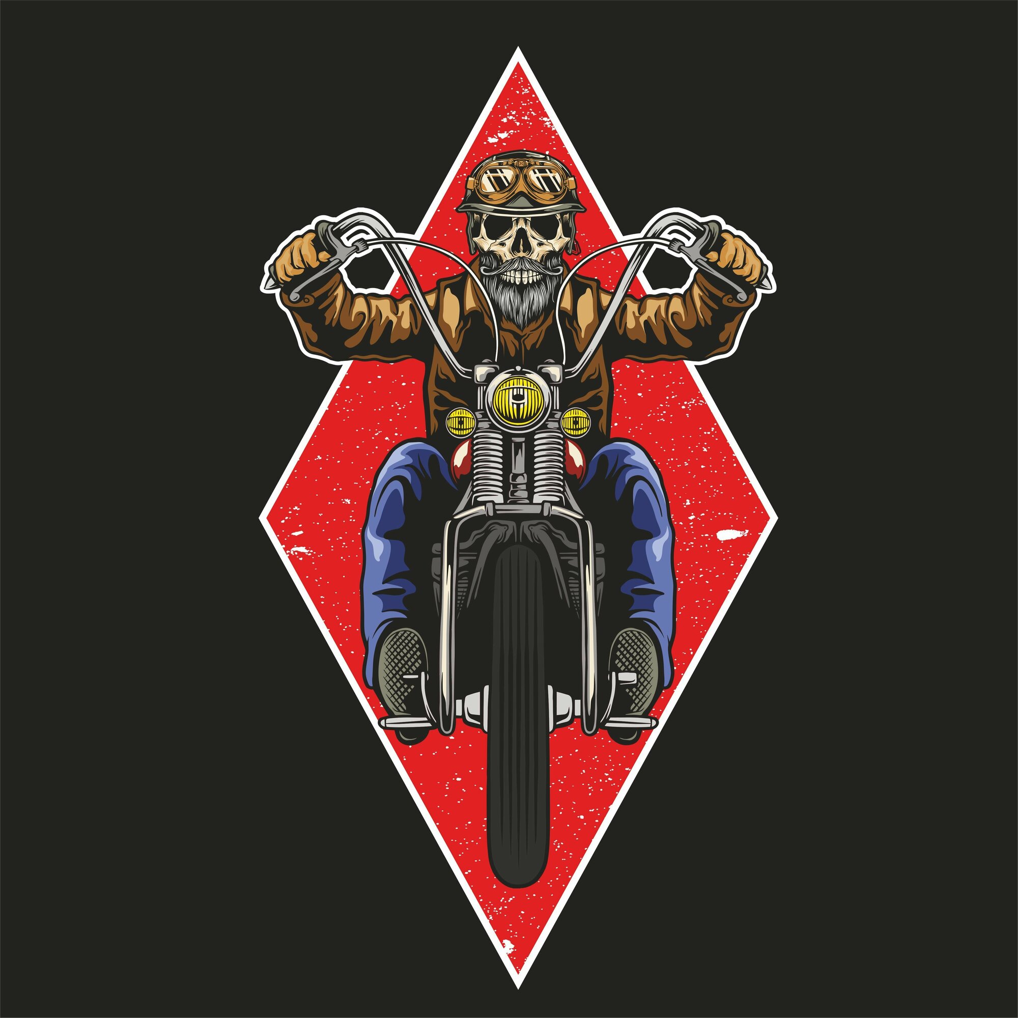 Наклейка Череп с классическим шлемом и бородой на мотоцикле 15x8 см