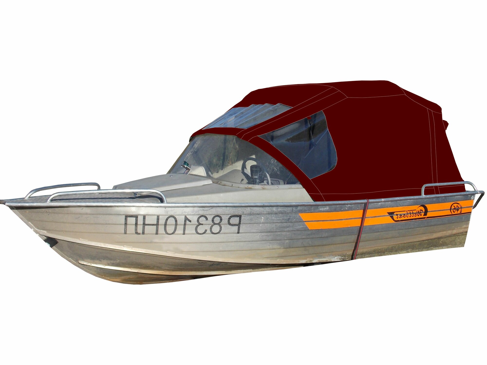 Wellboat-46 / Вельбот-46. Тент с дугами с креплениями на штатное стекло