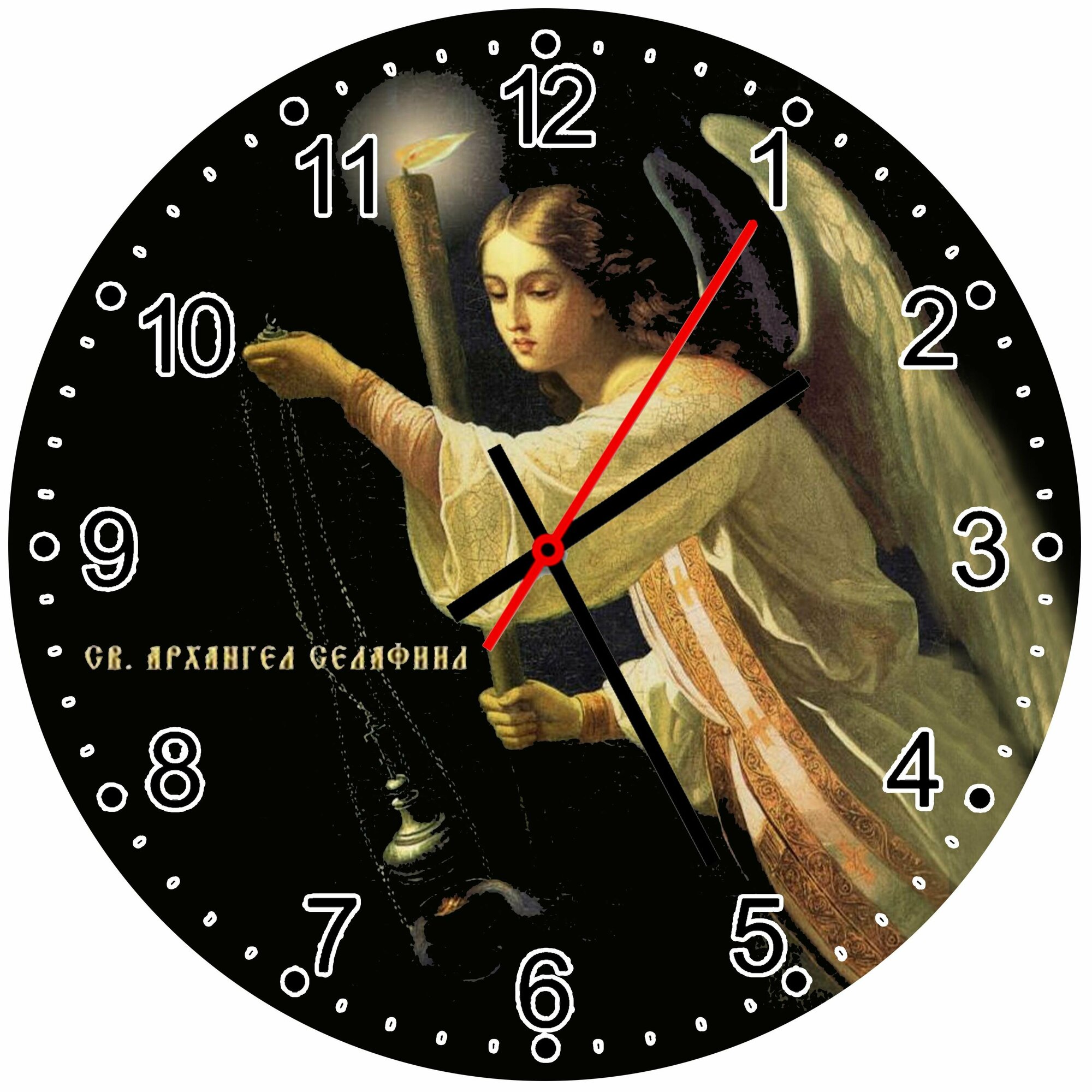 Архангел Селафиил, Часы деревянные (МДФ) D - 27 см, Оберег дома - Св. Архангел Селафиил, Настенные и Настольные часы с подставкой в комплекте, Уникальные, Авторские, Эксклюзив