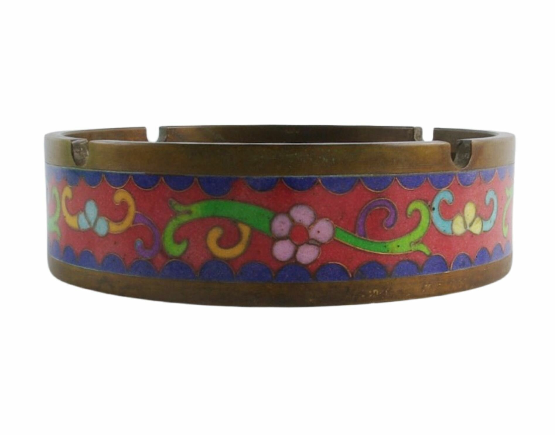 Винтаж. Редкая пепельница "Цветы" в технике перегородчатой эмали. Бронза, минеральный песок, клуазоне, алюминий. Китай, вторая половина ХХ века