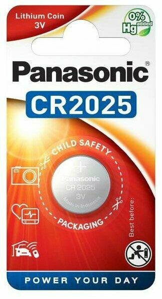 Дисковая батарейка Panasonic CR2025 Lithium 3v BL1 CR-2025EL/1B, 1шт.