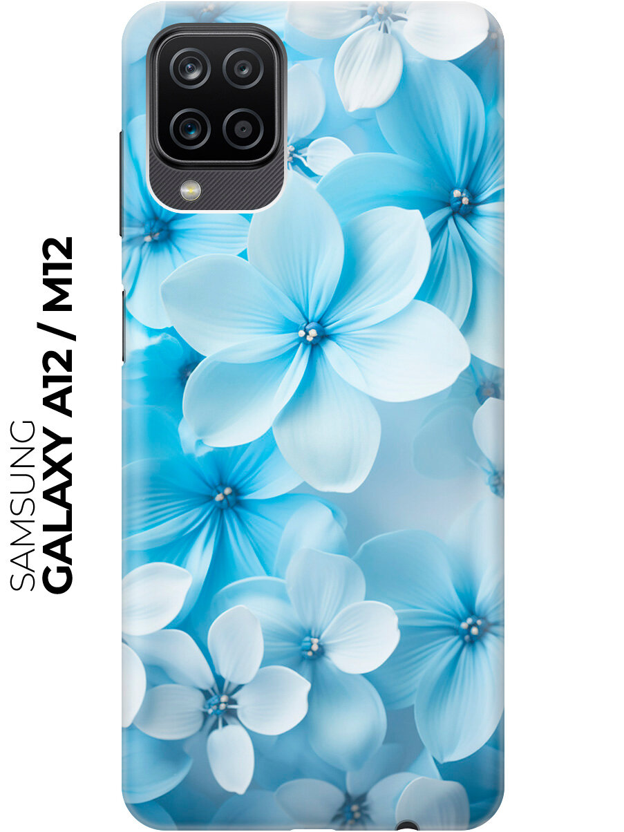 Силиконовый чехол на Samsung Galaxy A12 / M12 / Самсунг А12 / М12 с рисунком "Бело-голубые цветы"