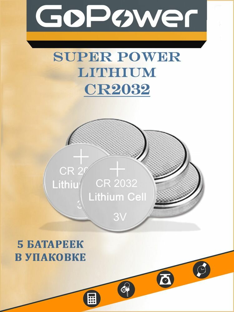 GoPower Батарейка CR2032 BL5 Lithium 3V, 5 шт в уп