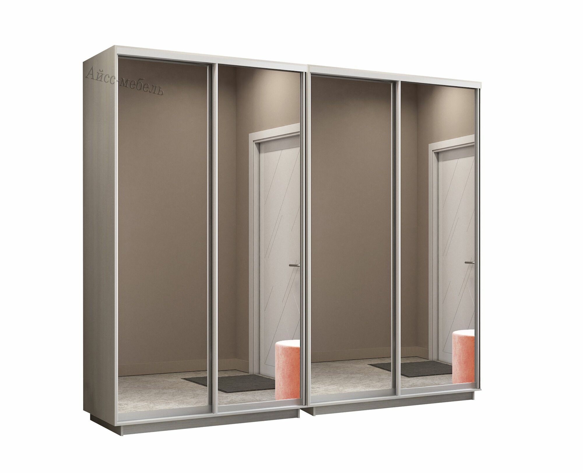 Система из двух шкафов-купе 2,8 Экспресс 4-х дверный 280 х 220 х 45 Зеркало Ясень анкор светлый