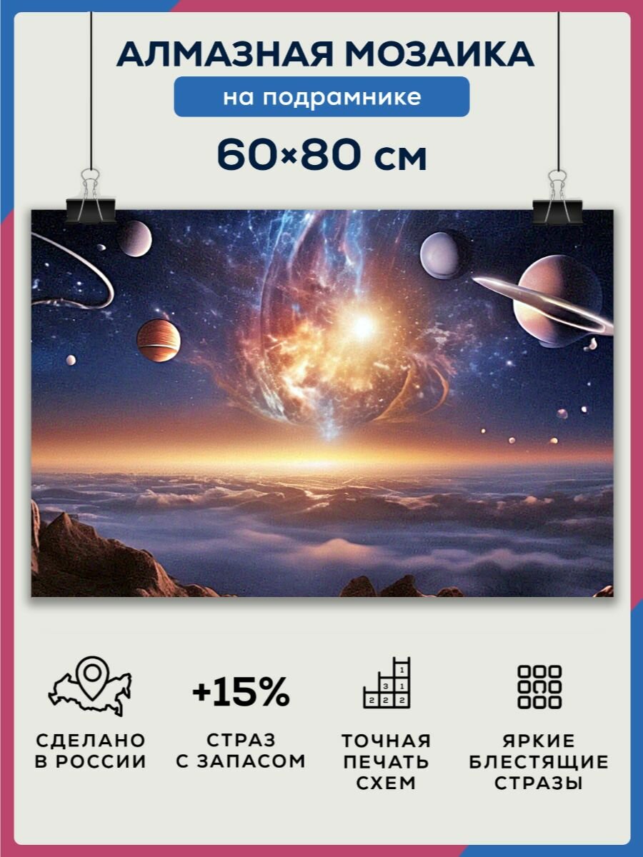 Алмазная мозаика 60x80 Космос планеты на подрамнике