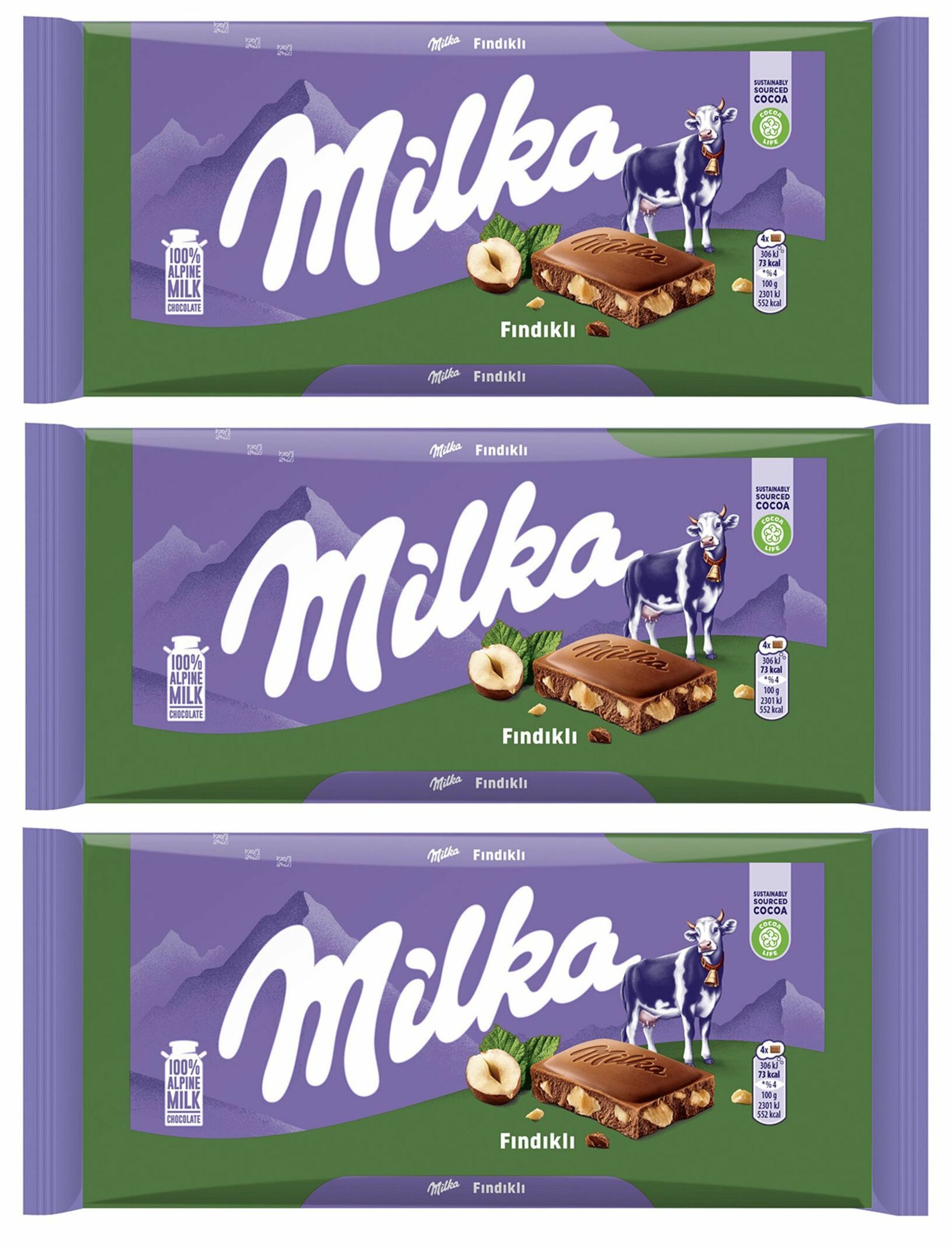Milka Шоколадная плитка Фундук 3шт по 90г
