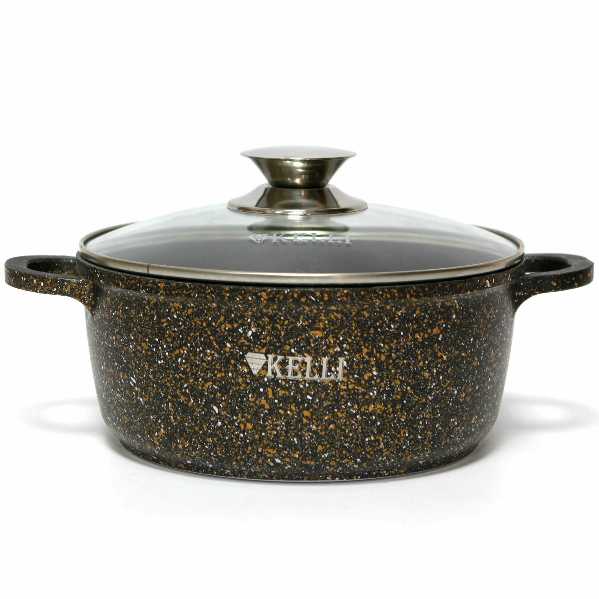 Кастрюля 4.5 л алюминиевая с крышкой, для индукционных плит KELLI, 4.5 литра с антипригарным покрытием для газовой плиты