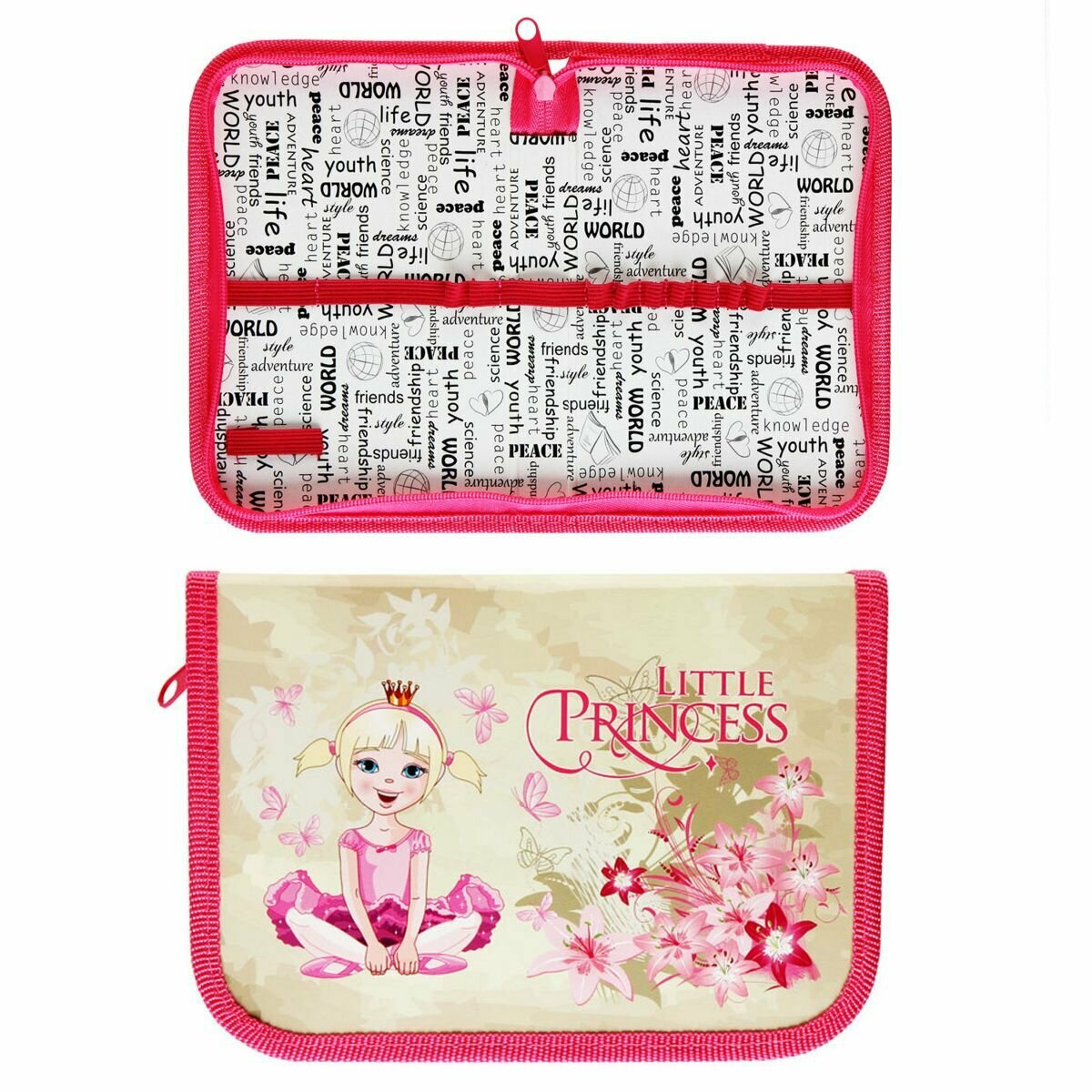 Пенал "Ламинированный картон", с наполнением, розовый, 19 см x 13 см x 3 см