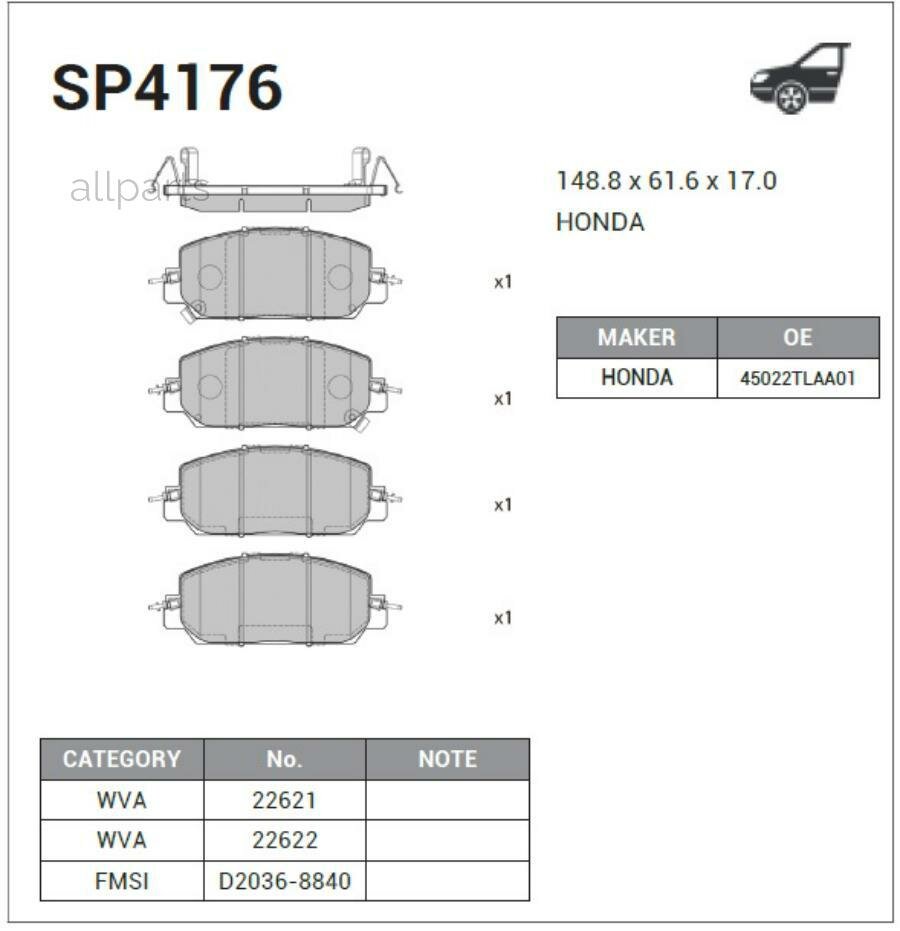 SANGSIN BRAKE SP4176 колодки тормозные дисковые