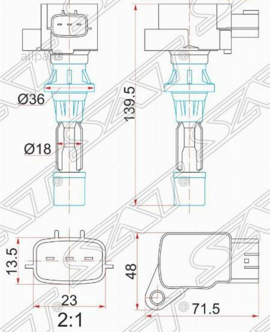 SAT ST-L3G2-18-100A Катушка зажигания MAZDA 6/ATENZA 2.3 GG/GH/GY 05-/MPV LY3 06-/MAZDA 3/AXELA BK3/5 06-