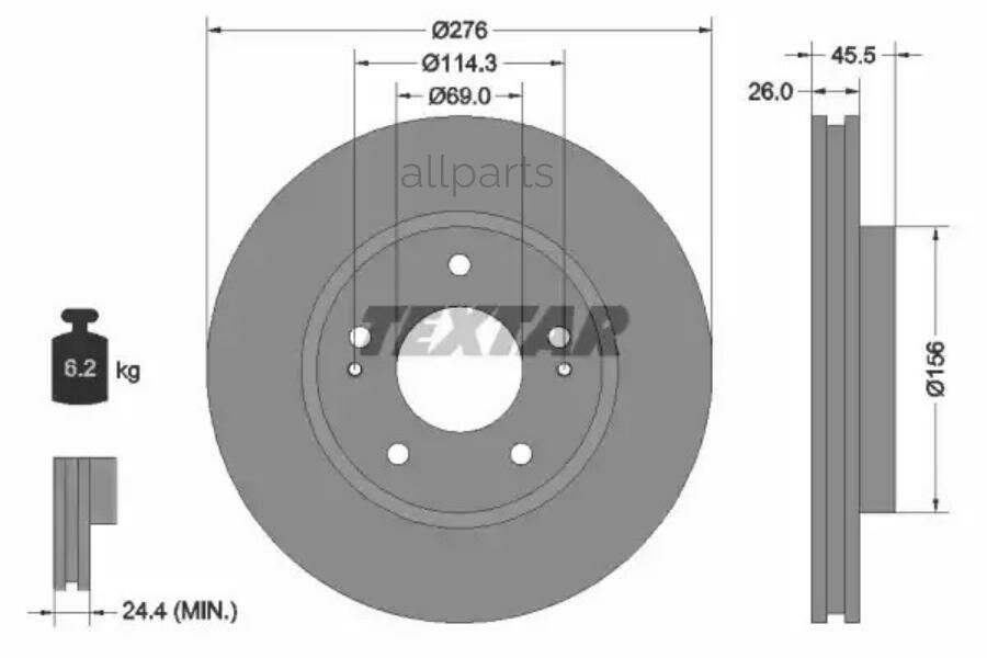 TEXTAR 92198203 Диск тормозной передний с покрытием PRO MITSUBISHI TEXTAR 92198203