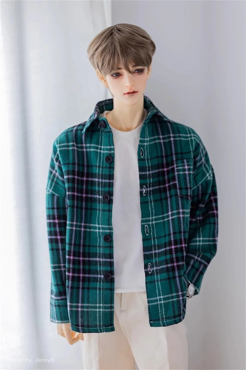 Рубашка для куклы BJD зеленая клетка, размер 73-75 см