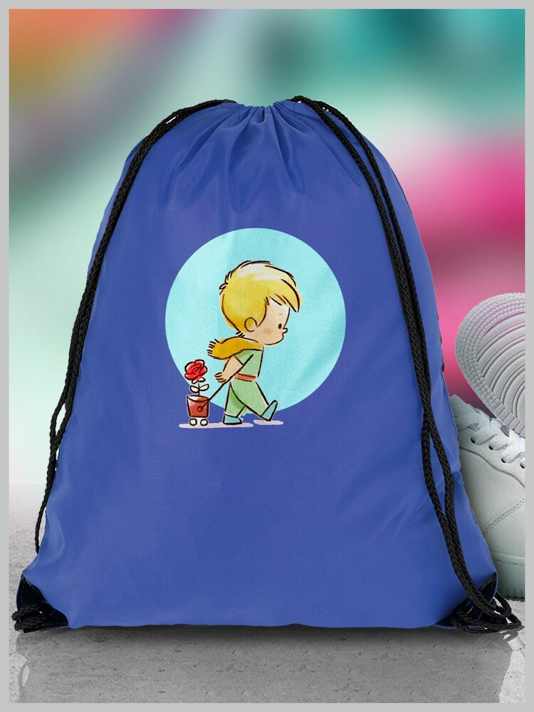 Мешок для сменной обуви ДТФ синий Le Petit Prince (Маленький принц Лиса, Роза , Планеты, Эзотерика) - 3624