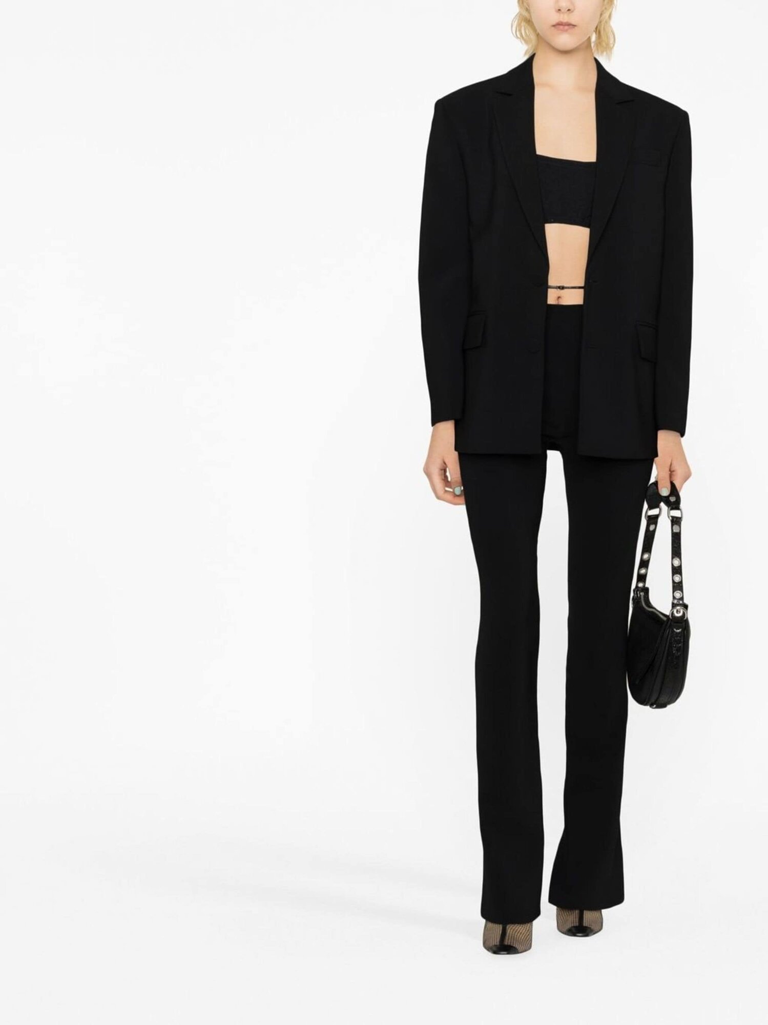 Брюки DSQUARED2 Strap-detail flared trousers, размер 38, black/black — фото 1