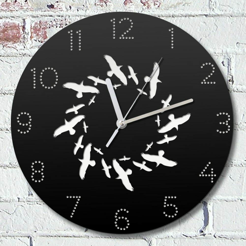 Настенные деревянные бесшумные часы птицы стая ( Искусство, Сканди, подарок для мамы, подруги ) - 5238