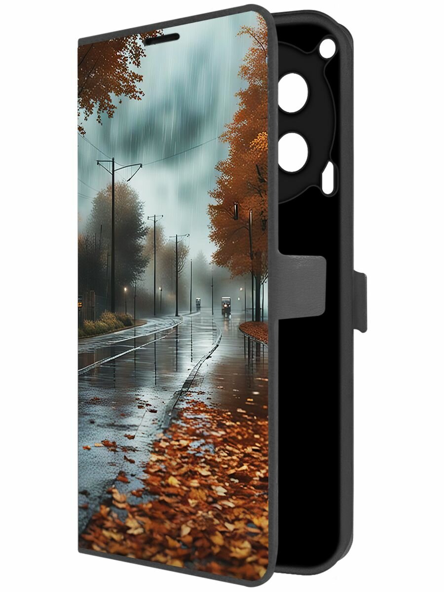 Чехол-книжка Krutoff Eco Book для TECNO Camon 30 Осенний дождь (черный)