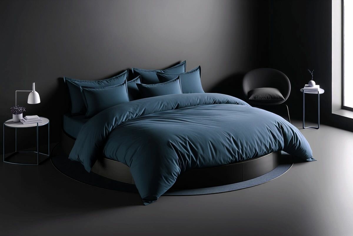 Постельное бельё тенсель King Size на резинке 200х200х30 - М - Петроль с наволочками 50х70