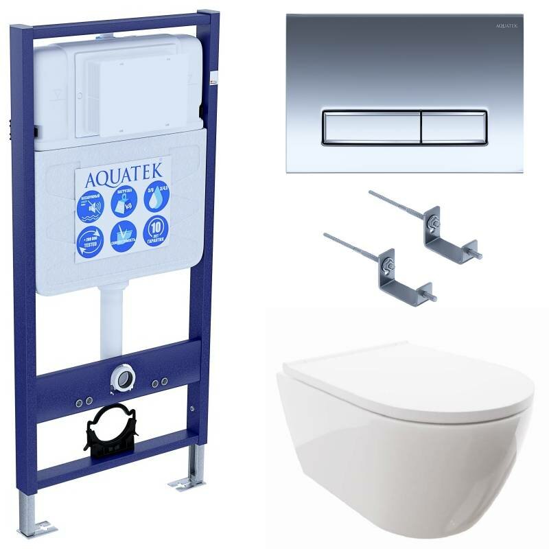 Унитаз с инсталляцией Set Aquatek Поларис-023 4в1, с кнопкой в комплекте