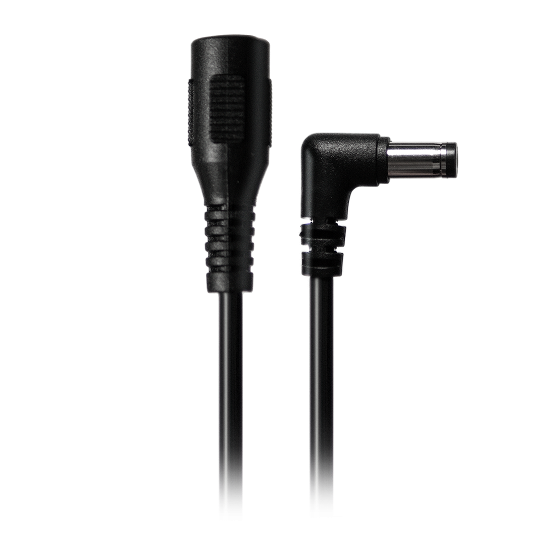 Переходник питания с разъёмами: прямой «мама» 2.1/5.5мм — угловой «папа» 2.5/5.5мм.